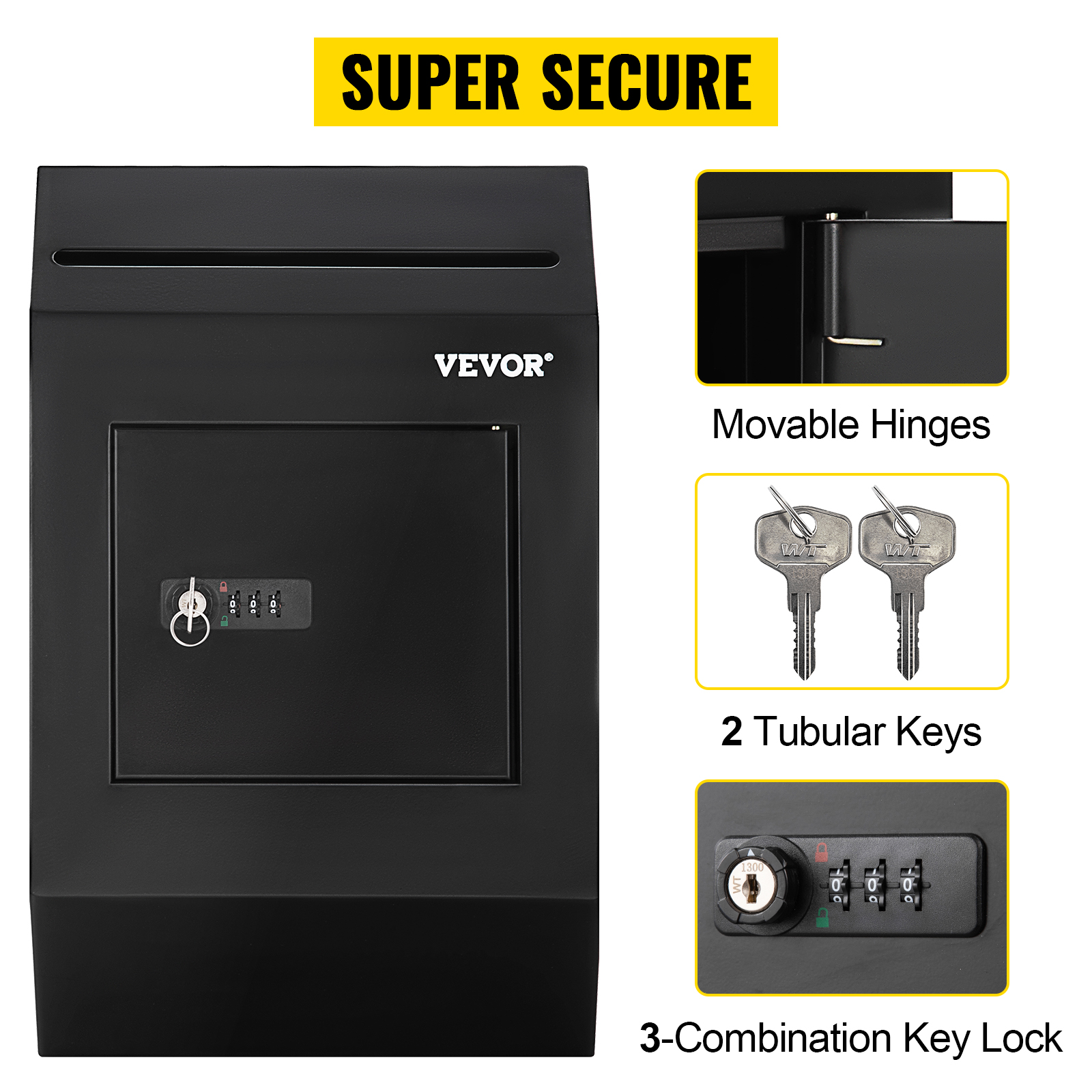 VEVOR Suggestion Box, Donation Ballot Box with Key & Combination Lock ...