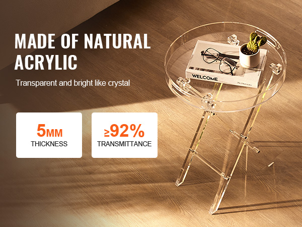 VEVOR Acrylic Folding Tray Table, Acrylic End Table with Folding X Leg ...