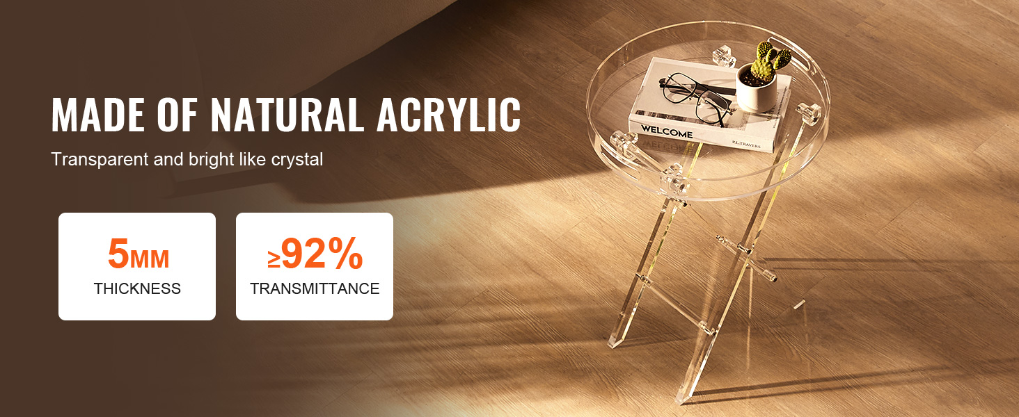 VEVOR Acrylic Folding Tray Table, Acrylic End Table with Folding X Leg ...