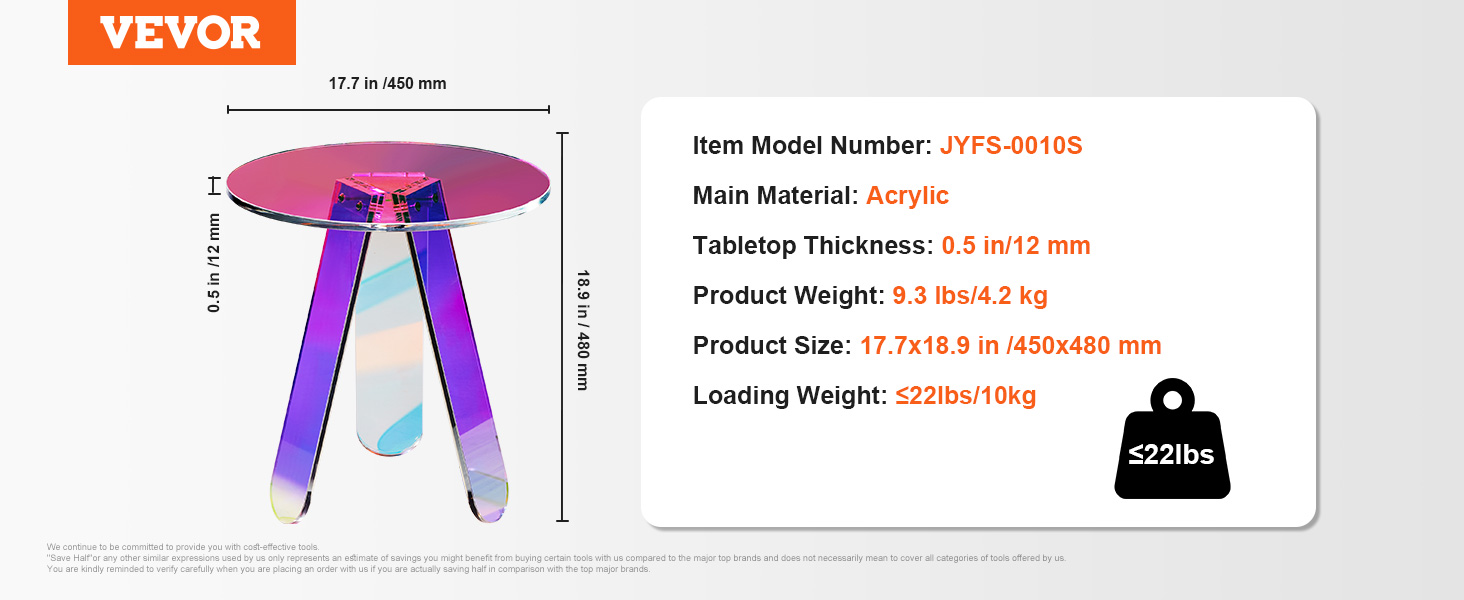 VEVOR Round Iridescent Side Table, Acrylic End Table, Clear Rainbow ...