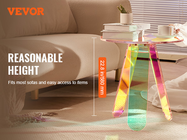 VEVOR Round Iridescent Side Table, Acrylic End Table, Clear Rainbow ...