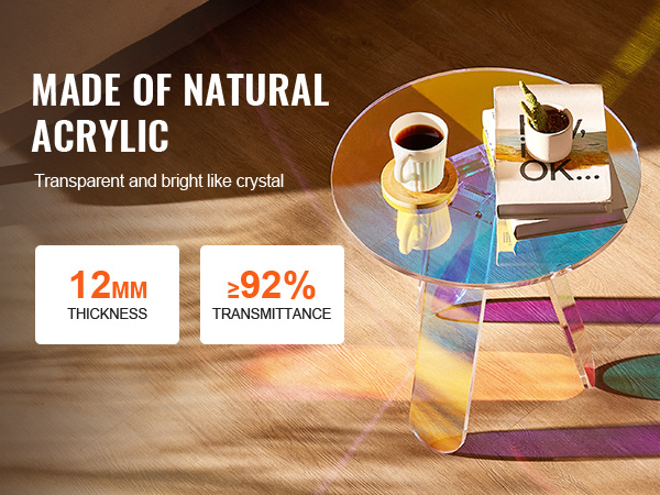 VEVOR Round Iridescent Side Table, Acrylic End Table, Clear Rainbow ...