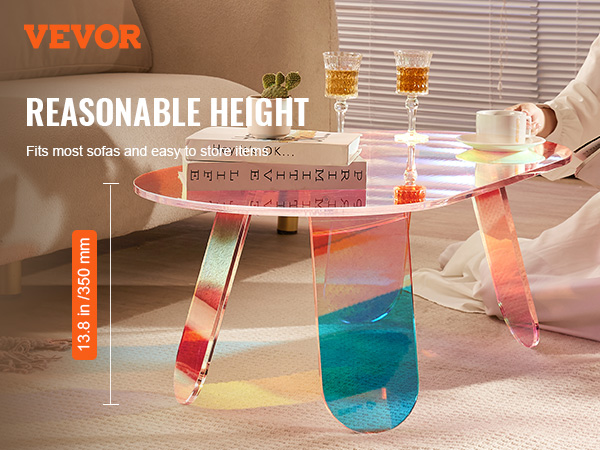 VEVOR Acrylic Coffee Table, Iridescent Acrylic End Table, 13.8 inch ...
