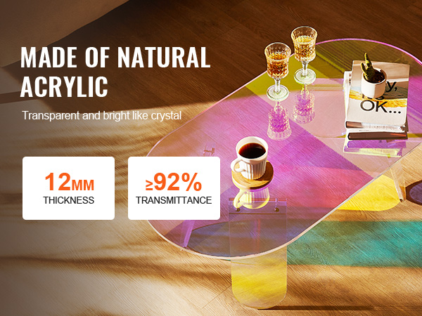 VEVOR Acrylic Coffee Table, Iridescent Acrylic End Table, 13.8 inch ...
