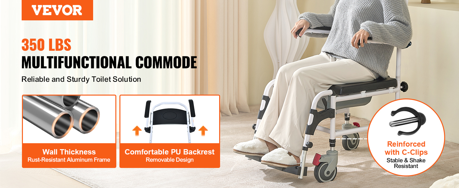 VEVOR Shower Commode Wheelchair with 4 Lockable Wheels, Footrests, Flip ...