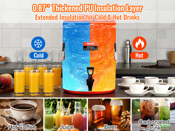 VEVOR Stainless Steel Insulated Beverage Dispenser, 4.5 Gallon 17.2 ...