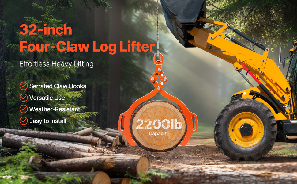 32in Log Lifting Tongs 4 Claw Solid Steel Log Grapple Swivel Log Tools ...