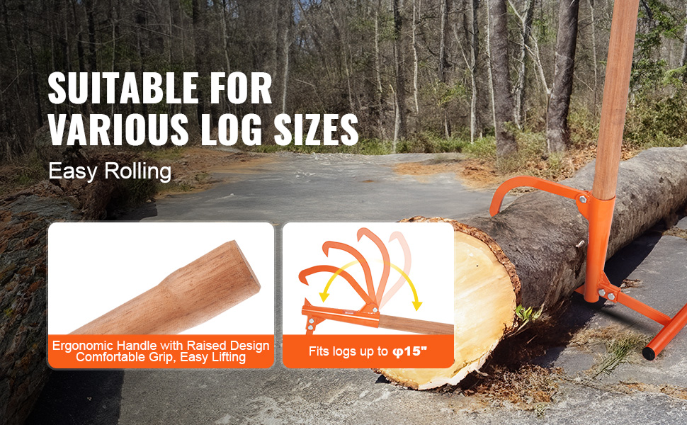 VEVOR Timberjack 46.5 in Heavy Duty Log Lifter Wooden Handle for Max 15 ...
