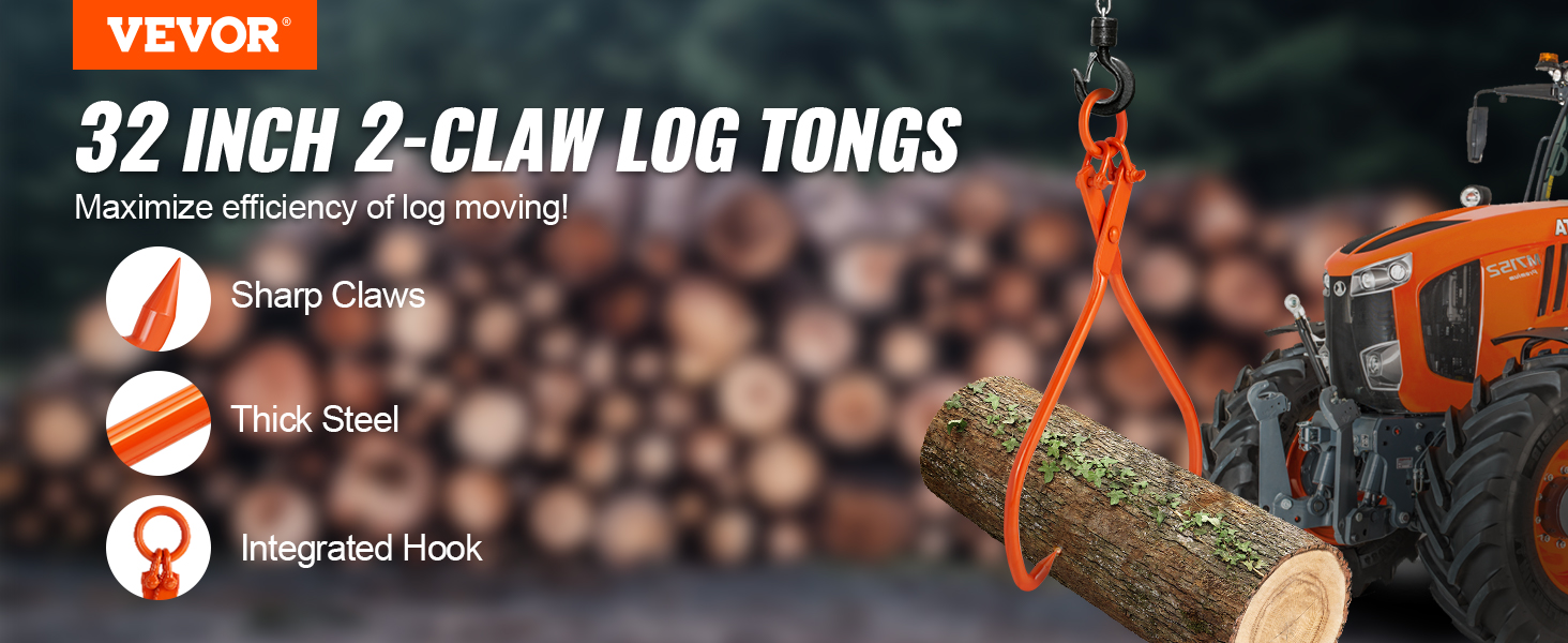 VEVOR Log Skidding Tongs, 32 inch 2 Claw Log Lifting Tongs, Heavy Duty ...