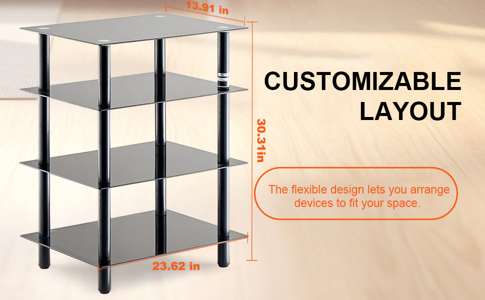 VEVOR 4-Tier AV Media Stand Strengthened Tempered Glass Audio-Video ...