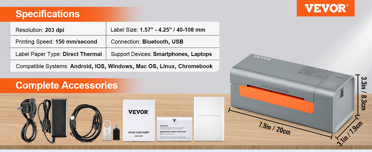 VEVOR Bluetooth Thermal Label Printer, Wireless Shipping Label Printer ...
