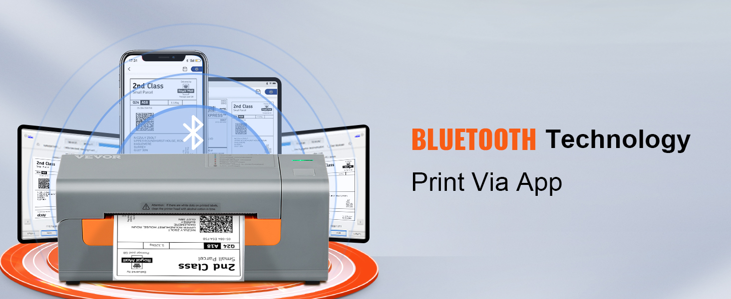 VEVOR Bluetooth Thermal Label Printer, Wireless Shipping Label Printer ...