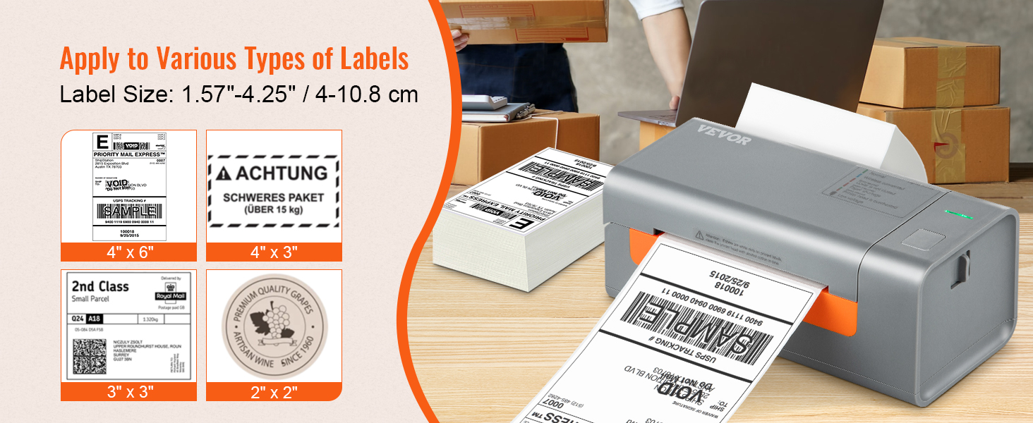 VEVOR Bluetooth Thermal Label Printer, Wireless Shipping Label Printer ...