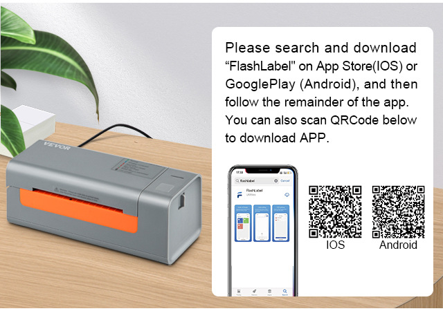 VEVOR Bluetooth Thermal Label Printer, Wireless Shipping Label Printer ...