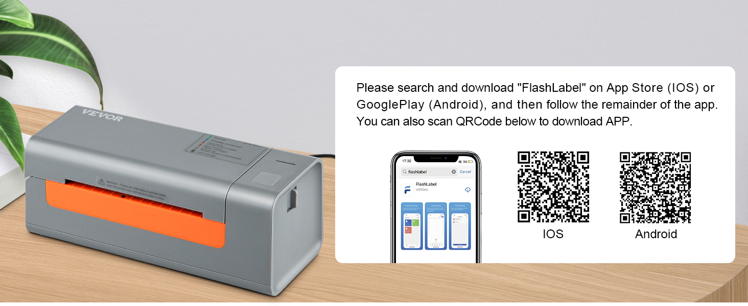 VEVOR Bluetooth Thermal Label Printer, Wireless Shipping Label Printer ...