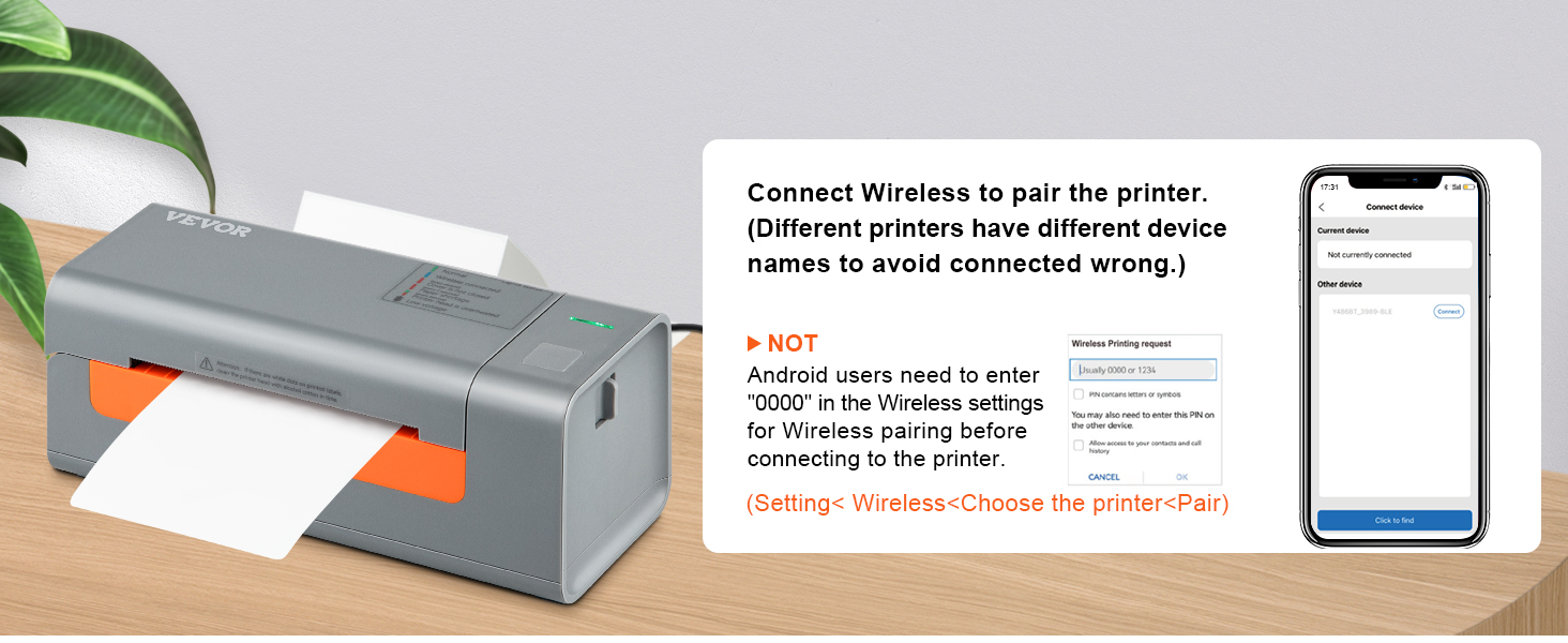 VEVOR Bluetooth Thermal Label Printer, Wireless Shipping Label Printer ...