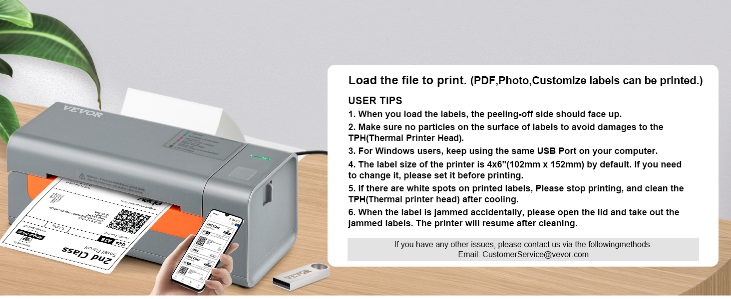 VEVOR Bluetooth Thermal Label Printer, Wireless Shipping Label Printer ...