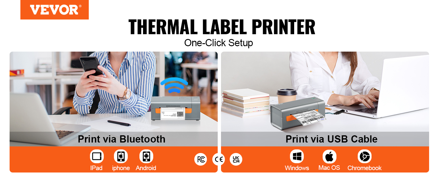 VEVOR Bluetooth Thermal Label Printer, Wireless Shipping Label Printer ...