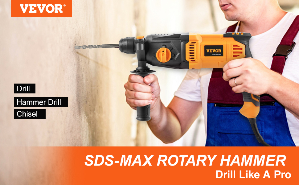 VEVOR Rotary Hammer Drill Corded Drills 1" 4 Modes SDS-Plus Chipping ...