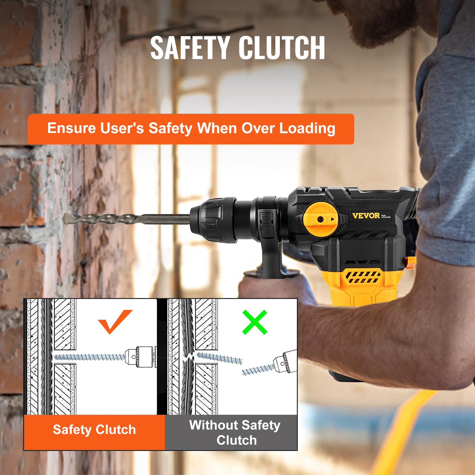 VEVOR Rotary Hammer Drill Corded Drills 1-1/4" 4 Modes SDS-Plus ...