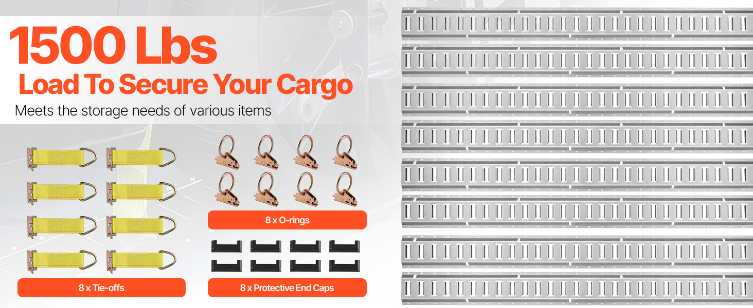 VEVOR E Track Tie-Down Rail Kit, 34PCS 5FT E-Tracks Set Includes 8 ...