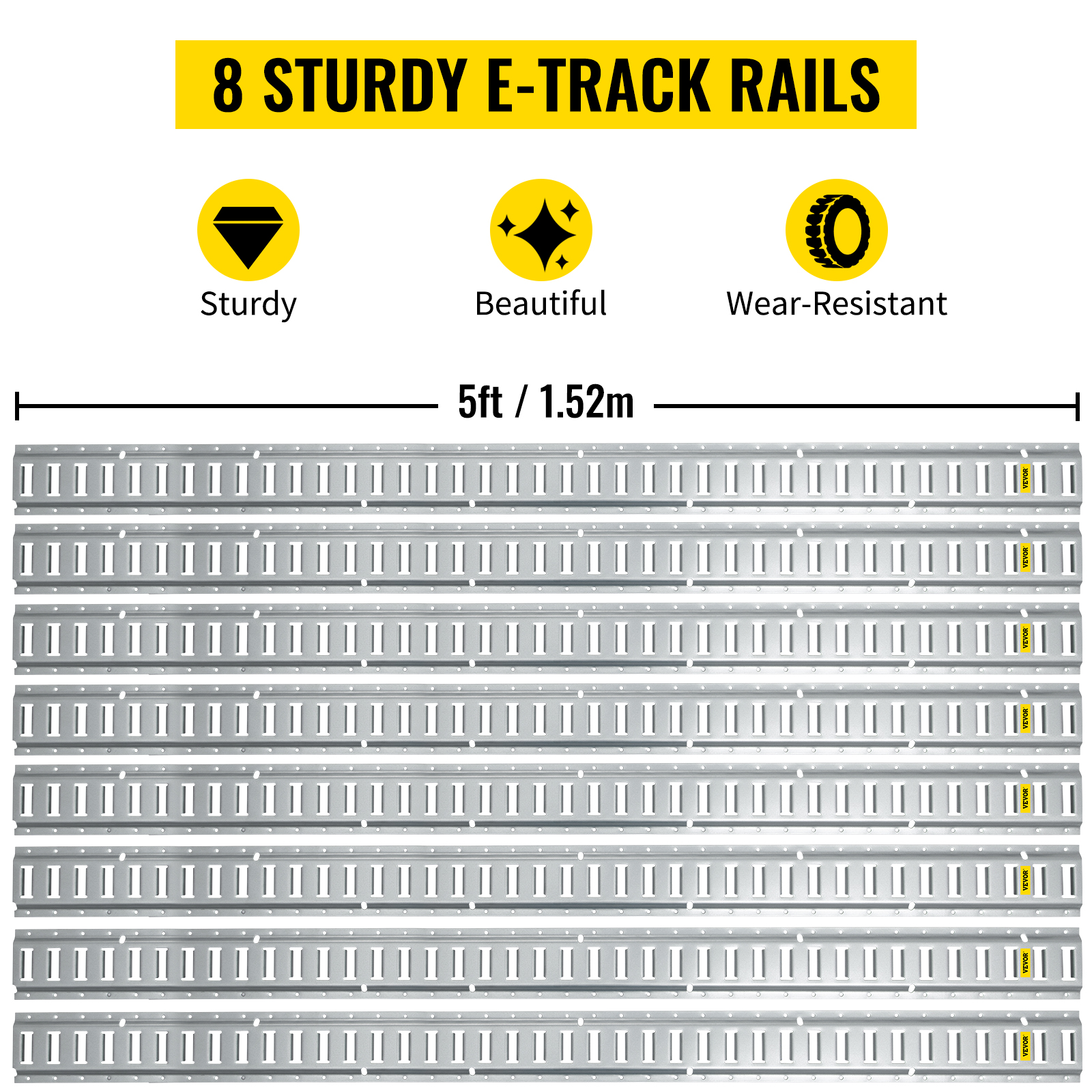 VEVOR E Track Tie-Down Rail Kit, 34PCS 5FT E-Tracks Set Includes 8 ...