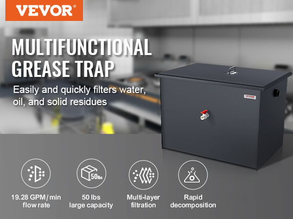 VEVOR 50LBS Commercial Grease Interceptor Trap Carbon Steel Waste Water ...