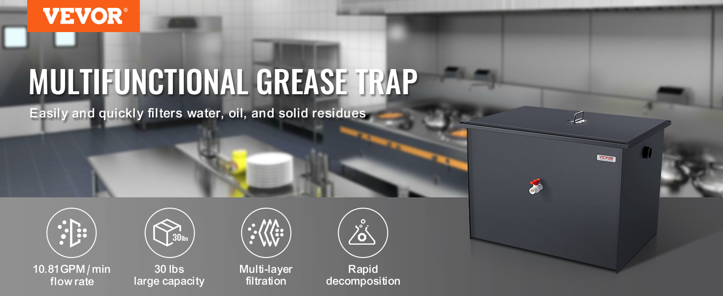 VEVOR 30LBS Commercial Grease Interceptor Trap Carbon Steel Waste Water ...