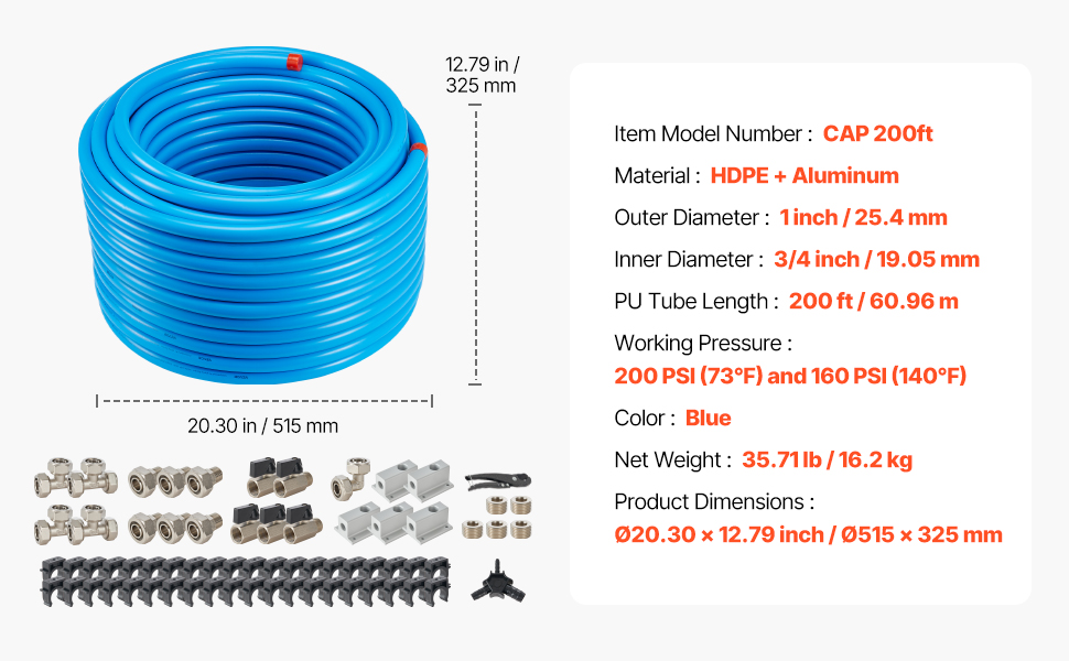 Air Compressor Line Kit 3/4'' x 200FT HDPE/Aluminum Shop Air Piping ...