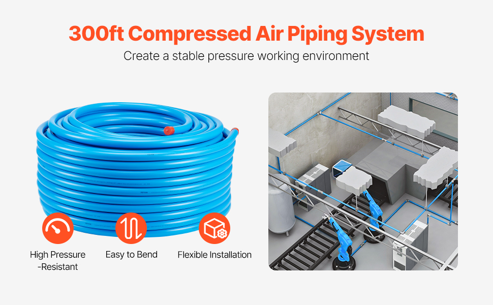VEVOR Air Compressor Line Kit 3/4'' x 300FT HDPE/Aluminum Air Piping ...