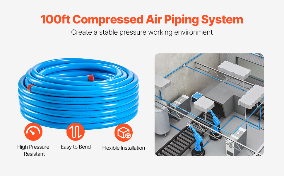 VEVOR Air Compressor Line Kit 3/4'' x 100FT HDPE/Aluminum Air Piping ...