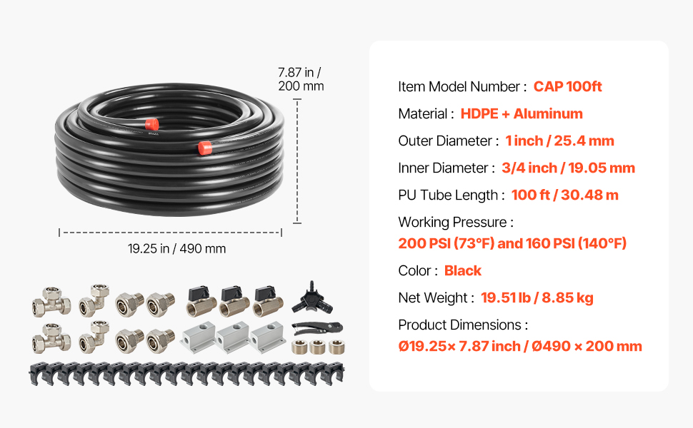 Air Compressor Line Kit 3/4'' x 100FT HDPE/Aluminum Shop Air Piping ...