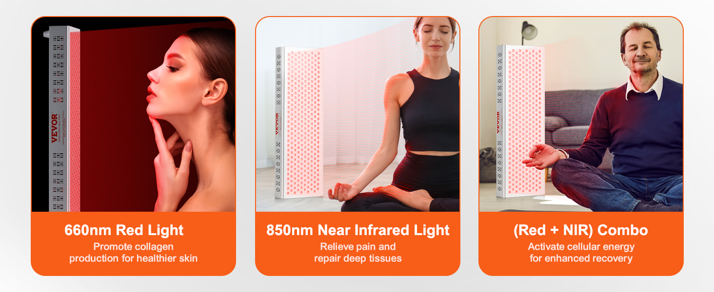 VEVOR Red Light Therapy for Whole Body, 300 Dual-Chip LEDS, 10Hz/40Hz ...