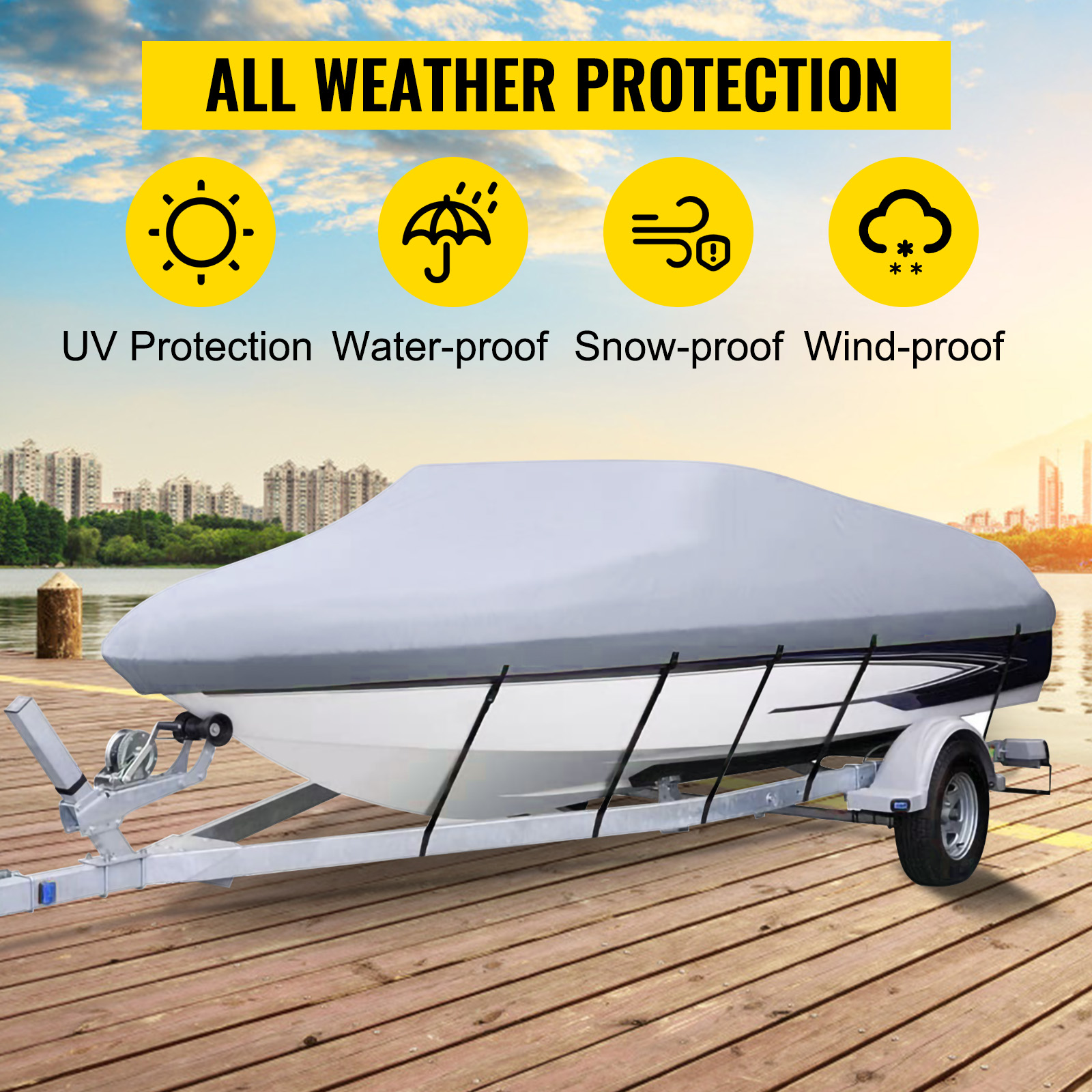VEVOR Waterproof Boat Cover, 14'-16' Trailerable Boat Cover, Beam Width ...