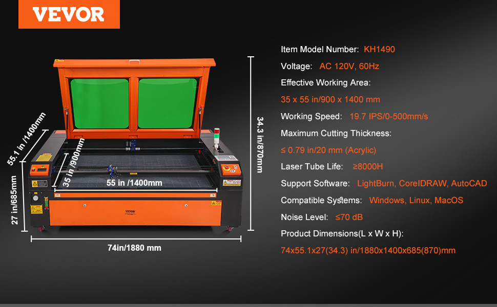 VEVOR 130W CO2 Laser Engraver, 35 x 55 in, 19.7 IPS Laser Cutter ...