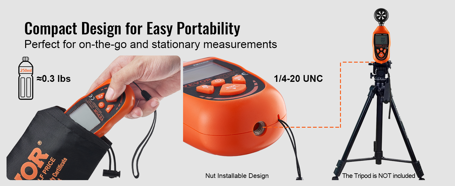 VEVOR Handheld Anemometer, 14℉-113℉, Digital Wind Speed Meter Gauge ...