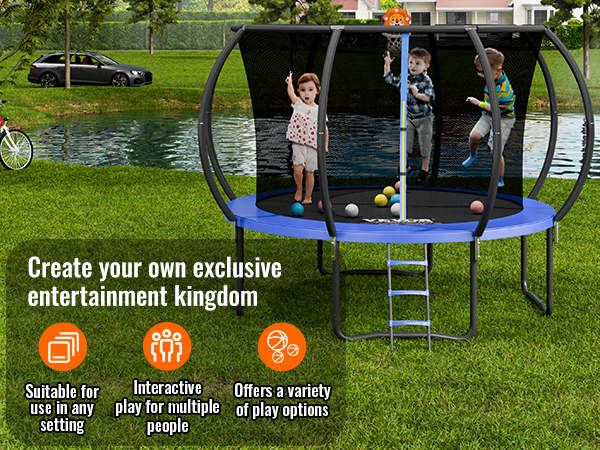 VEVOR 10FT Trampoline, 330 lbs Trampoline with Enclosure Net, Ladder ...
