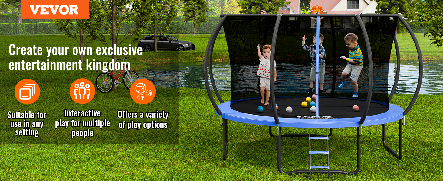 VEVOR 12FT Trampoline, 400 lbs Trampoline with Enclosure Net, Ladder ...