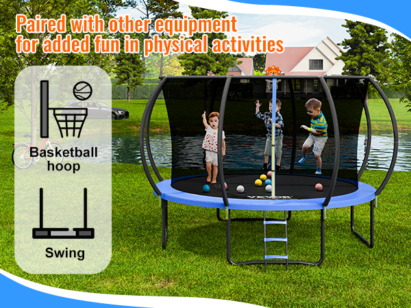 VEVOR 12FT Trampoline, 400 lbs Trampoline with Enclosure Net, Ladder ...