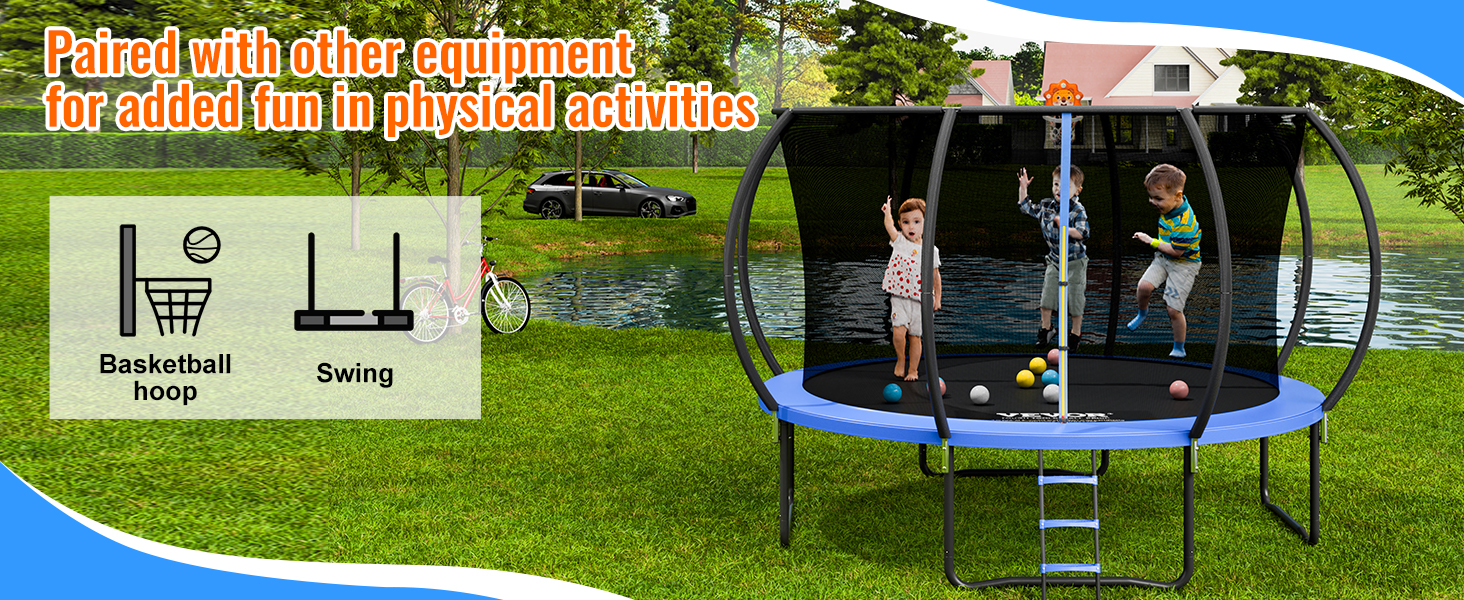 VEVOR 12FT Trampoline, 400 lbs Trampoline with Enclosure Net, Ladder ...