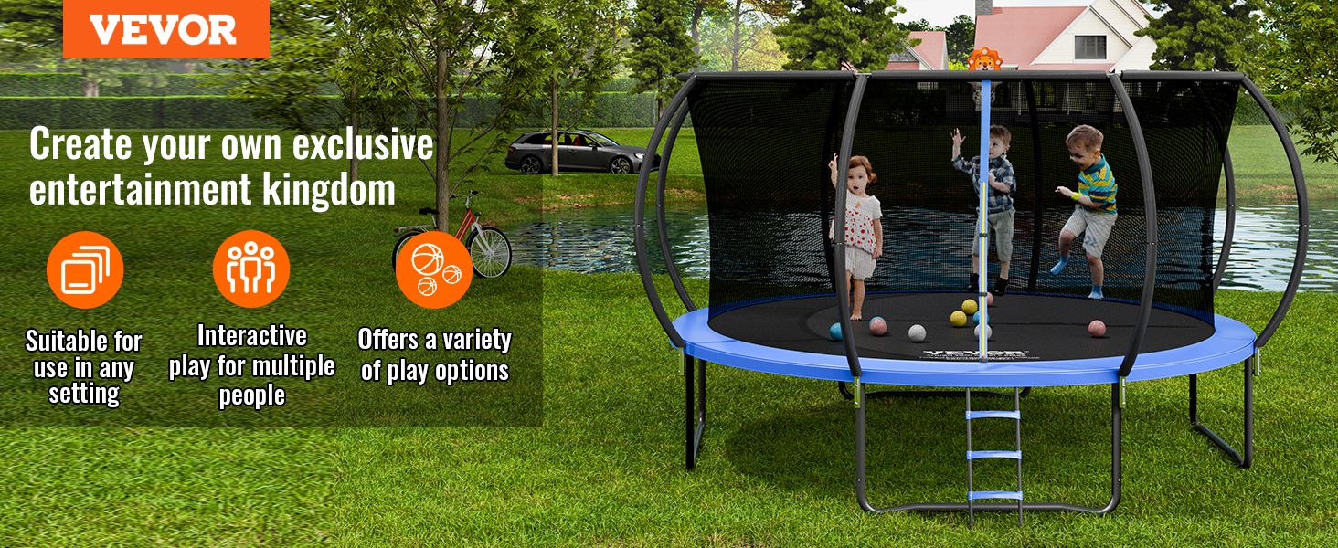 VEVOR 14FT Trampoline, 450 lbs Trampoline with Enclosure Net, Ladder ...