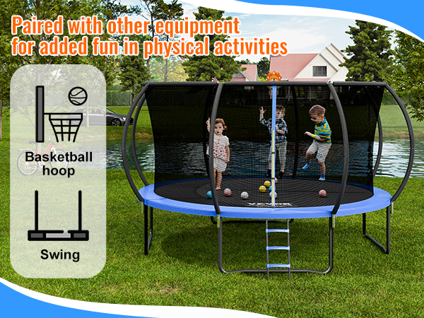 VEVOR 14FT Trampoline, 450 lbs Trampoline with Enclosure Net, Ladder ...