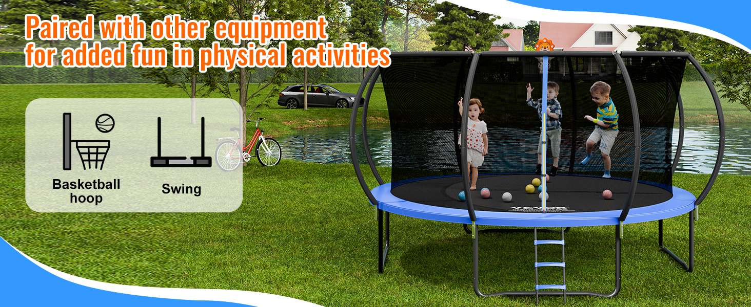 VEVOR 14FT Trampoline, 450 lbs Trampoline with Enclosure Net, Ladder ...