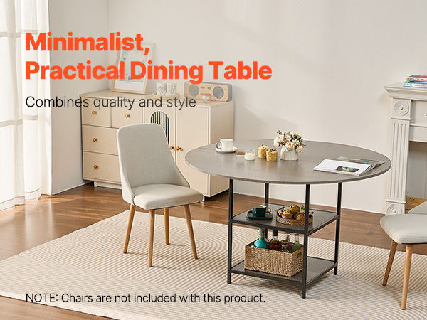47 in Round Dining Table Wood Kitchen Table for 2-4 Person Grey (Only ...