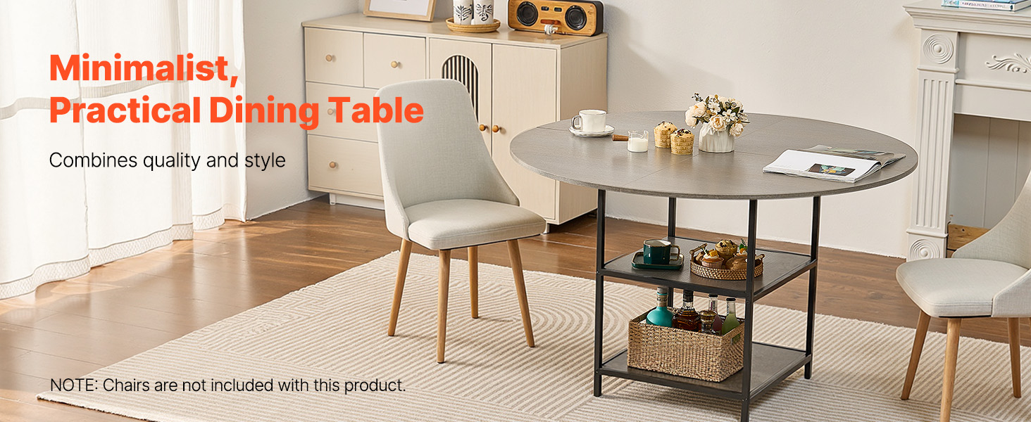 47 in Round Dining Table Wood Kitchen Table for 2-4 Person Grey (Only ...