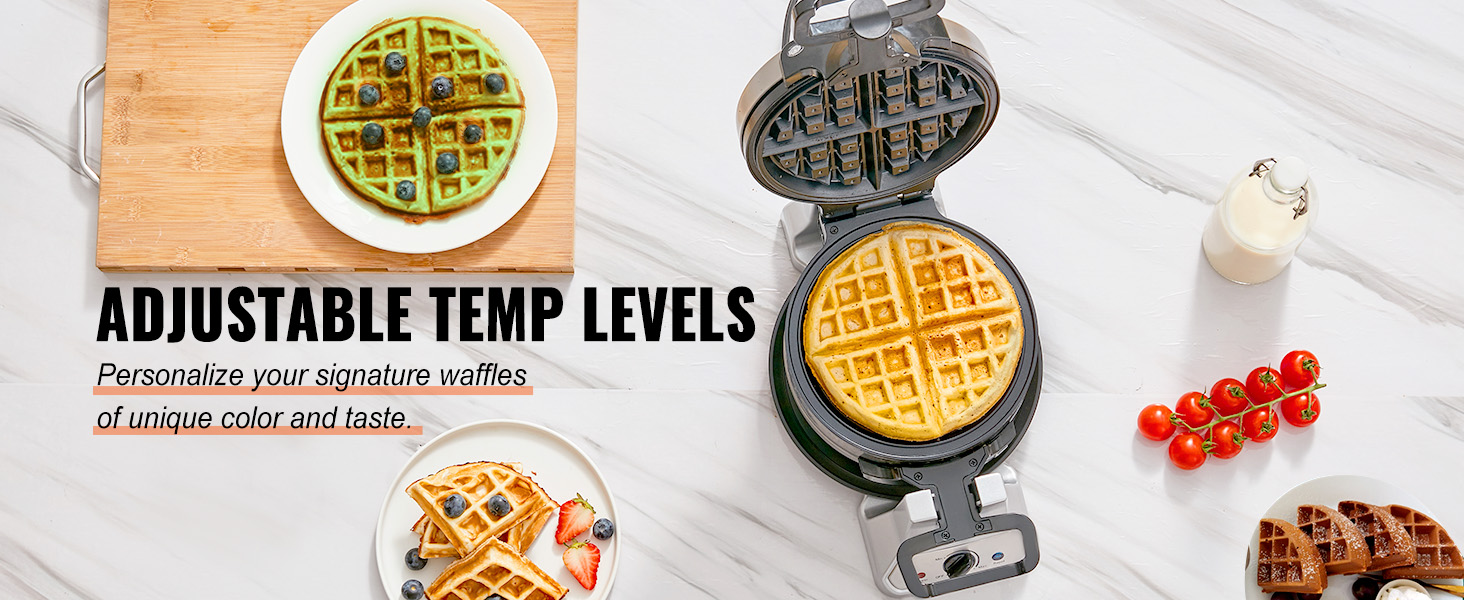 VEVOR 2-Layer Waffle Maker, 2 Pieces per Batch, 1400W Round Waffle Iron ...