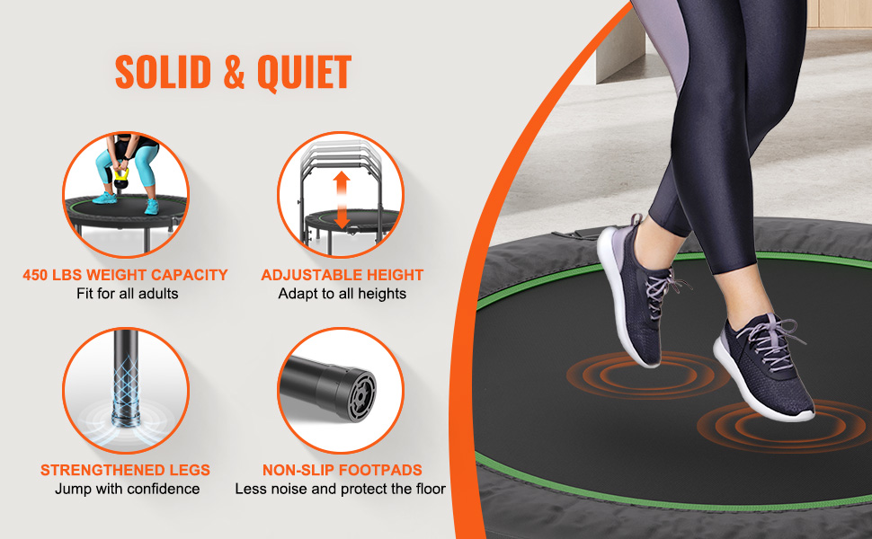 VEVOR 48" Foldable Mini Fitness Trampoline Adults Exercise Rebounder ...