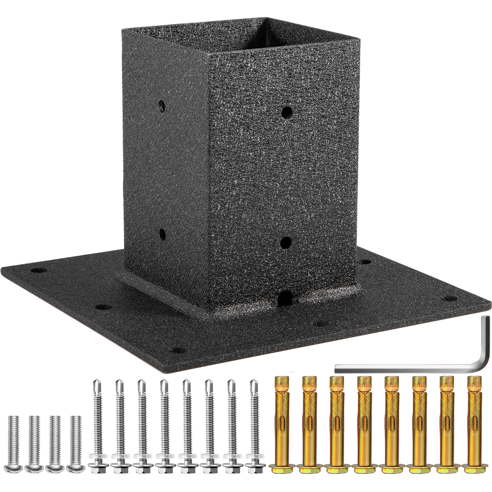VEVOR Post Base, 4"x4" Mailbox Base Plate, Black Powder-Coated Fence ...