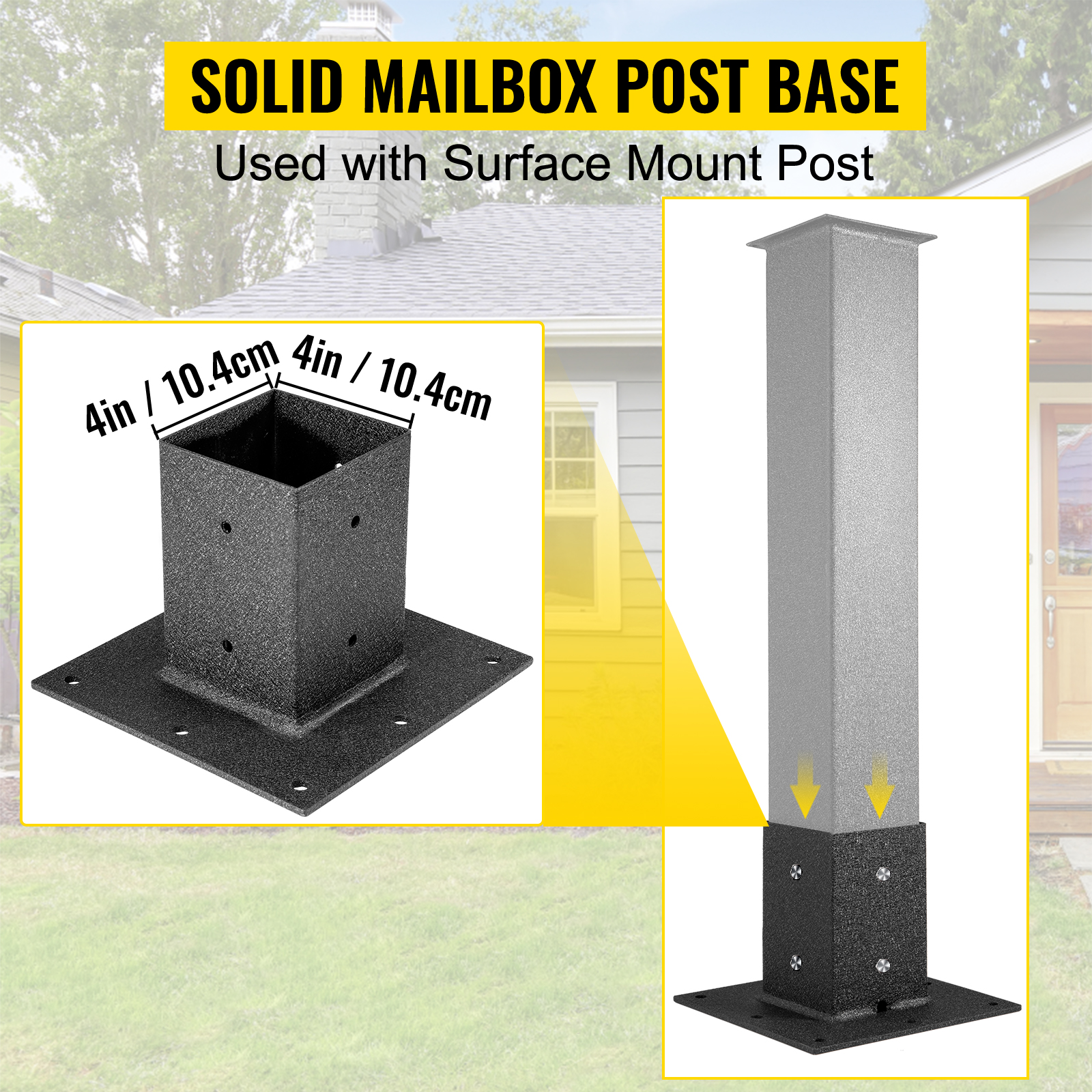 VEVOR Post Base, 4"x4" Mailbox Base Plate, Black Powder-Coated Fence ...