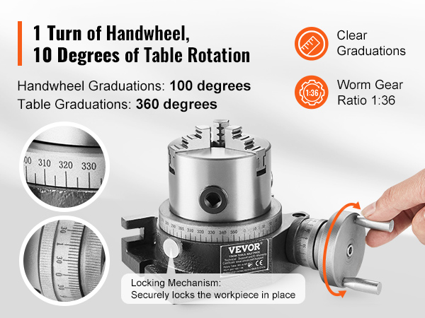 VEVOR Rotary Table for Milling Machines, 4''/ 100 mm, Horizontal ...